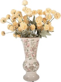 Béžová antik keramická váza s květy M - Ø 15*32 cm