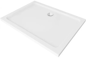 Mexen Flat obdélníková vanička do sprchového koutu slim 130 x 80 cm, Bílá, sifon Chromovaná - 40108013