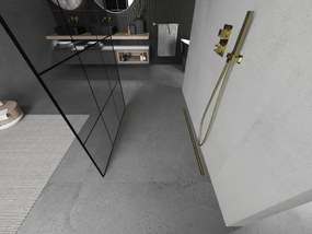 Mexen Kioto, průchozí sprchová zástěna 120 x 200 cm, 8mm sklo čiré/černý vzor, 2x zlatá stabilizační rozpěra, 800-120-002-50-77
