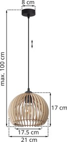 Závěsné svítidlo Timber 6, 1x dřevěné stínítko, (fi 21 cm)