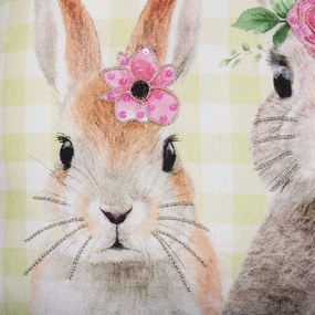 Zelený károvaný polštář s králíčky Rabbio - 45*15*45cm