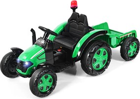 Costway 12 V dětský elektrický traktor s přívěsem – 151 × 68 × 70 cm, zelený