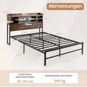 Costway Rám postele s LED osvětlením a nabíjecí stanicí Rám na platformě