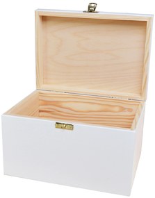 Bílá dřevěná krabička s víkem a zapínáním - 22 x 15,5 x 10,5 cm