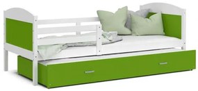 Dětská postel MATYAS P2 80x190 cm s bílou konstrukcí v zelené barvě s přistýlkou