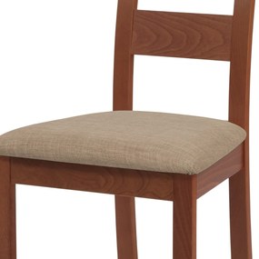 AUTRONIC Jídelní židle, masiv buk, barva třešeň, látkový béžový potah BC-2603 TR3
