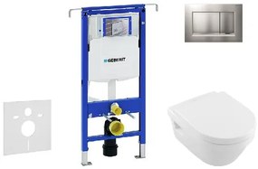 Geberit Duofix - Modul pro závěsné WC s tlačítkem Sigma30, matný chrom/chrom + Villeroy Boch - WC a sedátko, DirectFlush, SoftClose, CeramicPlus 111.355.00.5 NB7