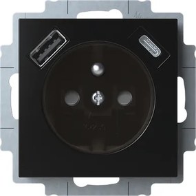 ABB Levit M zásuvka onyx/kouřová černá s USB nabíjením 5569H-A32357 63 s clonkami 2CHH693257A4063