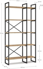 Černý/přírodní regál v dekoru dubu 87,5x175 cm Dusan – Marckeric