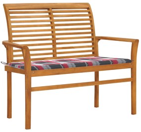 vidaXL Zahradní lavice + červená károvaná poduška 112 cm masivní teak