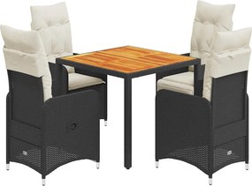 5dílný zahradní bistro set s poduškami černý polyratan 3276977