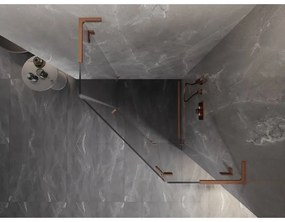 Mexen Lunar, L výklopný pětiúhelníkový sprchový kout pravý 90 x 90 cm, 8mm čiré sklo, profil měděná matná, 831L-090P-090L-65-00-P