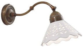 Il Fanale 065.18.OC Fior di Pizzo, nástěnné svítidlo v rustikálním stylu z antické mosazi a keramiky, 1x15W LED E27, výška 18,5cm