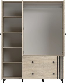 IDZ Šatní skříň FOX 4S3D 19, 150 cm Dub Sonoma/Černá