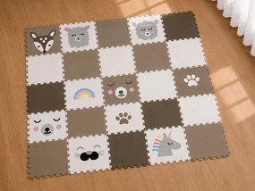 Pěnová hrací podlaha puzzle 25 dílů HNĚDO-BÍLÁ se zvířátky