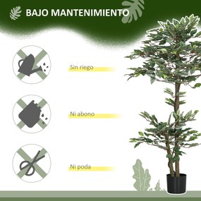 Outsunny Umělý Fikus 150 cm – Dekorativní Umělé Rostlina v Květináči pro Domov, Obývací Pokoj, Kancelář Ø15x150 cm Zelená