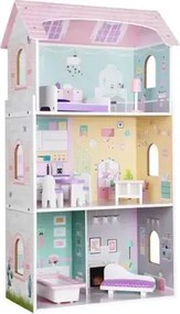 ECOTOYS Třípatrový domeček pro panenky Jahodový / od 3 let