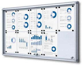 Interiérová informační vitrína s posuvnými dveřmi 10 x A4 - plechová záda, hliník