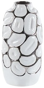 Kamenina Dekorativní váza 28 Bílá Stříbrná CENABUM Beliani