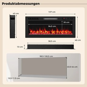 Costway 42'' Elektrický krb 750 W/1500 W vestavěný krb s APP s podporou WiFi