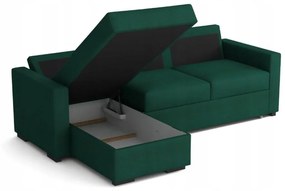 DABEK MEBLE LUTHER rozkládací sedací souprava s úložným prostorem zelená 225 x 73 - 92 x 150 cm