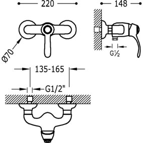 Tres Clasic páková sprchová retro baterie mosaz mat 24216701LM