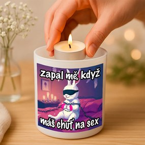 Originální skleněný svícen Zapal mě když máš chuť na sex