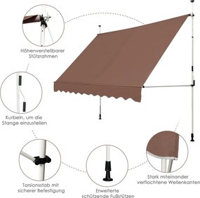 Costway Upínací markýza 300 cm široká Balkonová markýza bez vrtání odolná UV