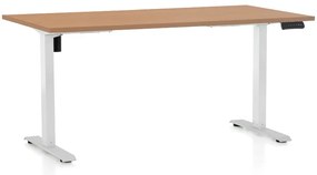 Výškově nastavitelný stůl OfficeTech B, 160 x 80 cm, bílá podnož, buk