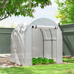 Zeleninový skleník Outsunny 180x180x200 cm Malý tunelový skleník s rolovacím dveřmi a oknem pro pěstování rostlin a květin Bílá