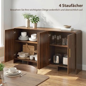 HOMCOM moderní komoda 152 cm, kredenc se 4 úložnými přihrádkami, tlumené dovírání, ořechová