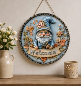 dekorace na zeď, dřevo, 20x20 cm, Boho styl s trpaslíkem, Dekorino DZ20260009