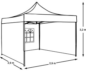 Skládací zahradní pavilon - různé typy - 2,9x2,9m - červená - pavilon+boční stěna+přenosná taška
