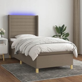 Box Spring Postel S Matrací A Led Textil Taupe vodorovné pruhy 90 x 190 c