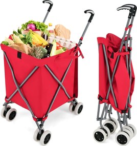Costway Nákupní košík Skládací nákupní vozík s kolečky – 66 × 46 × 94,5 – černý