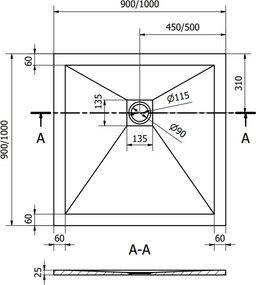 Mexen Stone+ kompozitový čtvercový sprchový kout 100 x 100 cm, šedý-beton - 44611010