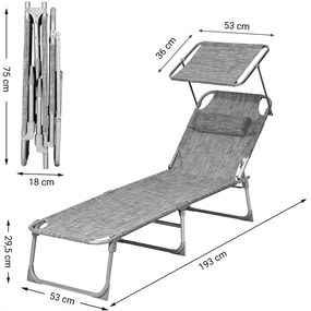 SONGMICS Zahradní lehátko šedý melír 53 x 193 cm nosnost 150kg