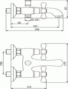 Novaservis Retro II Vanová baterie bez příslušenství 100 mm, chrom, 99124/1,0