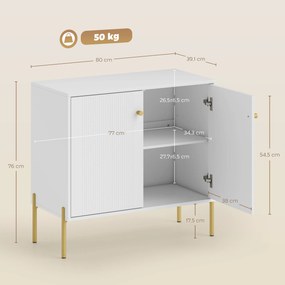 HOMCOM Moderní sideboard 2 dveře – mramorový vzhled, nastavitelný prostor, kovové nohy, bílé, 80 x 39,1 x 76 cm