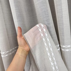 Voálová záclona vyšívaná ve lněném vzhledu s olůvkem metráž Ervi DA 3700