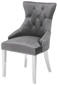 Designová židle Queen Lví hlava samet šedá