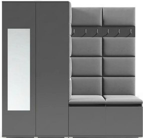 Předsíňová stěna Trinity 8 s čalouněnými panely, 190 cm, grafit/ šedá