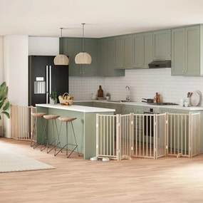Zábrana pro psy s dvířky skládací 9 panelů 450 cm topol 3155700