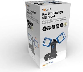 Duální přenosný LED reflektor se zásuvkou - Solight - 2x30W - 5400lm - 4000K