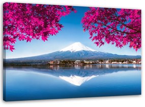 Gario Obraz na plátně Hora Fuji, jezero a růžové listy Rozměry: 60 x 40 cm