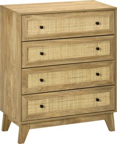 HOMCOM Úzká komoda se 4 zásuvkami a rattanovými předními deskami - 80x35x95 cm | Aosom