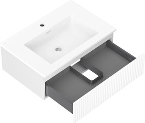 Mexen Rivel, koupelnová skříňka 70 cm s umyvadlem Otis, 1 zásuvka, drážkovaná, bílá matná, 91A20-07023-1-BF01-W18M01