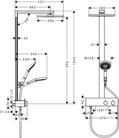 Hansgrohe Raindance E, sprchová souprava Showerpipe 300 s termostatem 350 EcoSmart 9 l/min, chromová, HAN-27362000