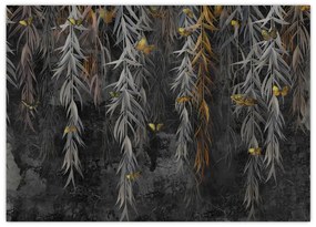 Skleněný obraz - Vrbové větvičky v černém pozadí (70x50 cm)