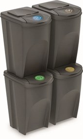 Sada 4 odpadkových košů Soorti na tříděný odpad 4 x 35 l šedá